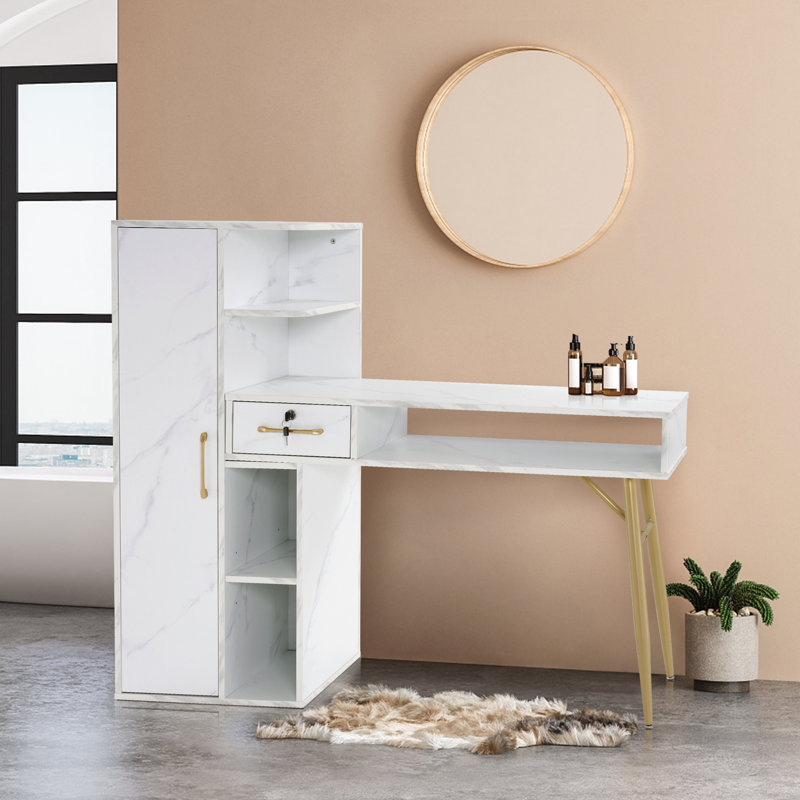 Mercer41 Mayko Stylish Nail Desk with Storage Cabinet and Locking Drawer Wayfair Canada
